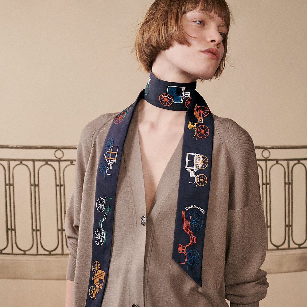 A Toute Berline ! Embroidered Long Twilly - Blue | Hermès Thailand