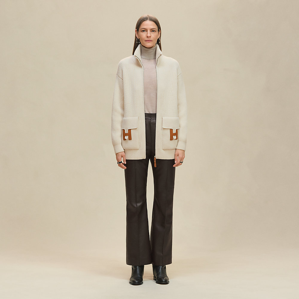 Blouson détails cuir - Blanc | Hermès France
