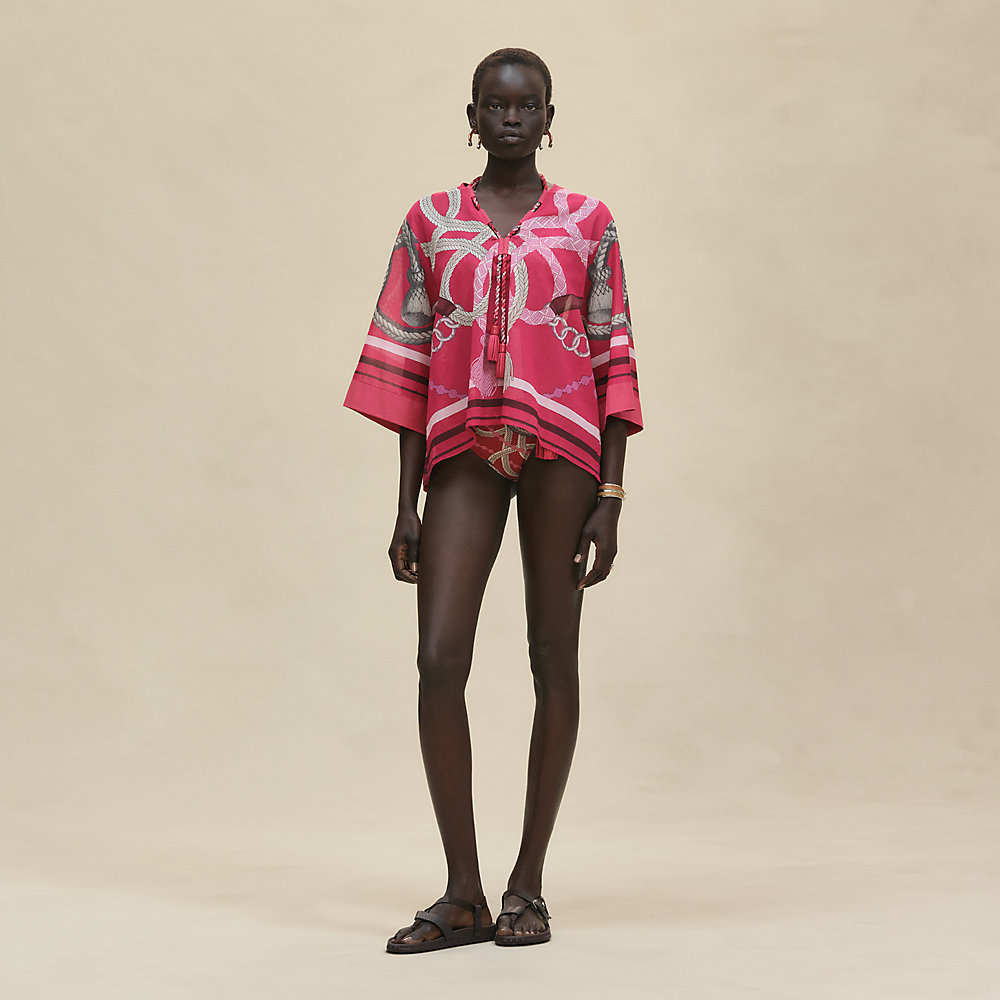 Blusa de playa maxi estampado "Palefroi Remix" - Rosa | Hermès España