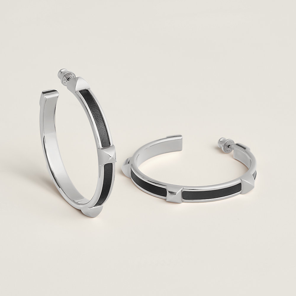 Boucles d'oreilles Athéna, grand modèle - Noir | Hermès France