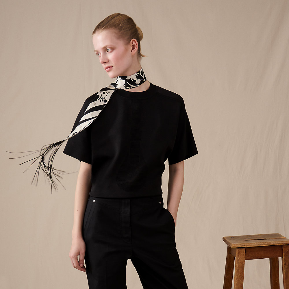 Bouquet Final leather fringe Twilly - Black | Hermès UK