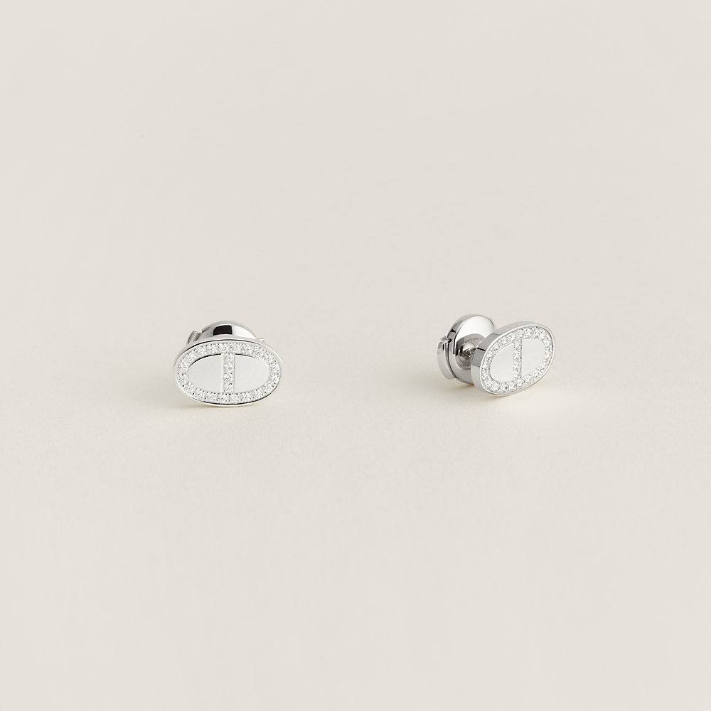 Boutons d'oreilles Chaîne d'ancre Contour - Or blanc | Hermès Canada