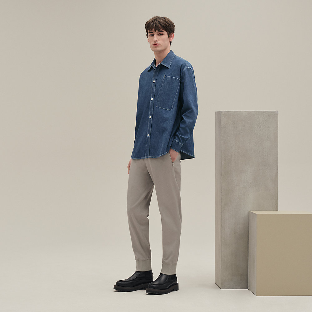 Boxy fit denim overshirt - Green - 46 | Hermès Canada