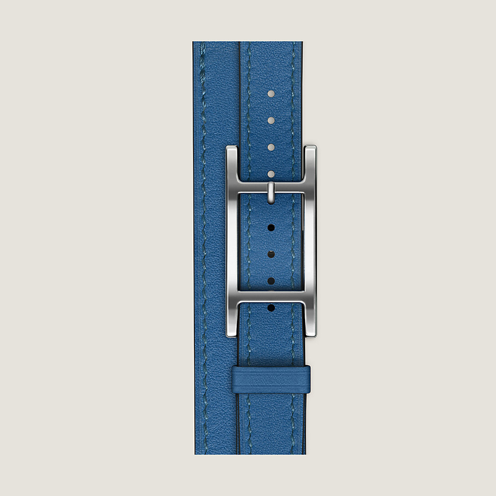 Bracelet Apple Watch Hermès Double Tour 42 mm Hapi Attelage - Bleu | Hermès Canada