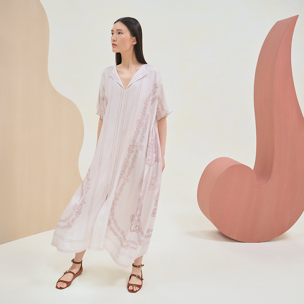 Caftano con stampa “Brides de Gala en Fleurs” - Rosa | Hermès Italia