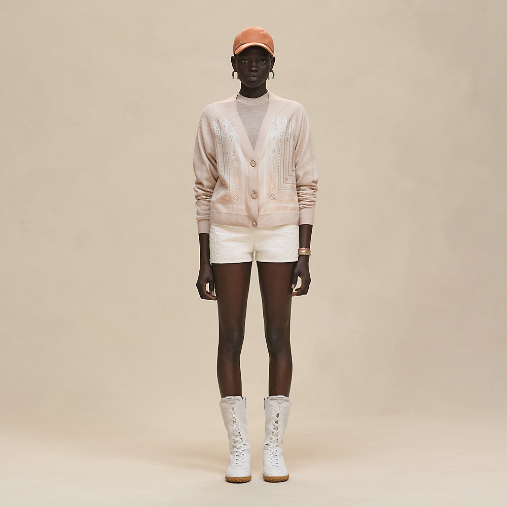 "Candy Libris" long-sleeve twillaine cardigan - White | Hermès Canada