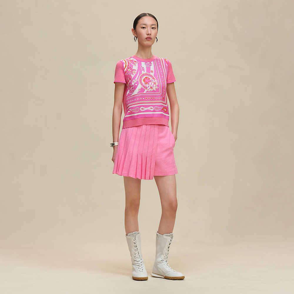 "Candy Libris" short-sleeve twillaine sweater - Pink | Hermès UK