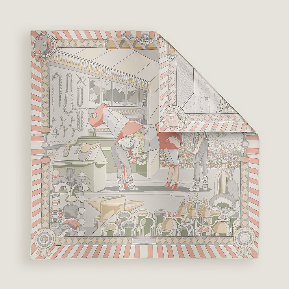 Carré 90 double face Pony Pit Stop - Gris | Hermès Belgique