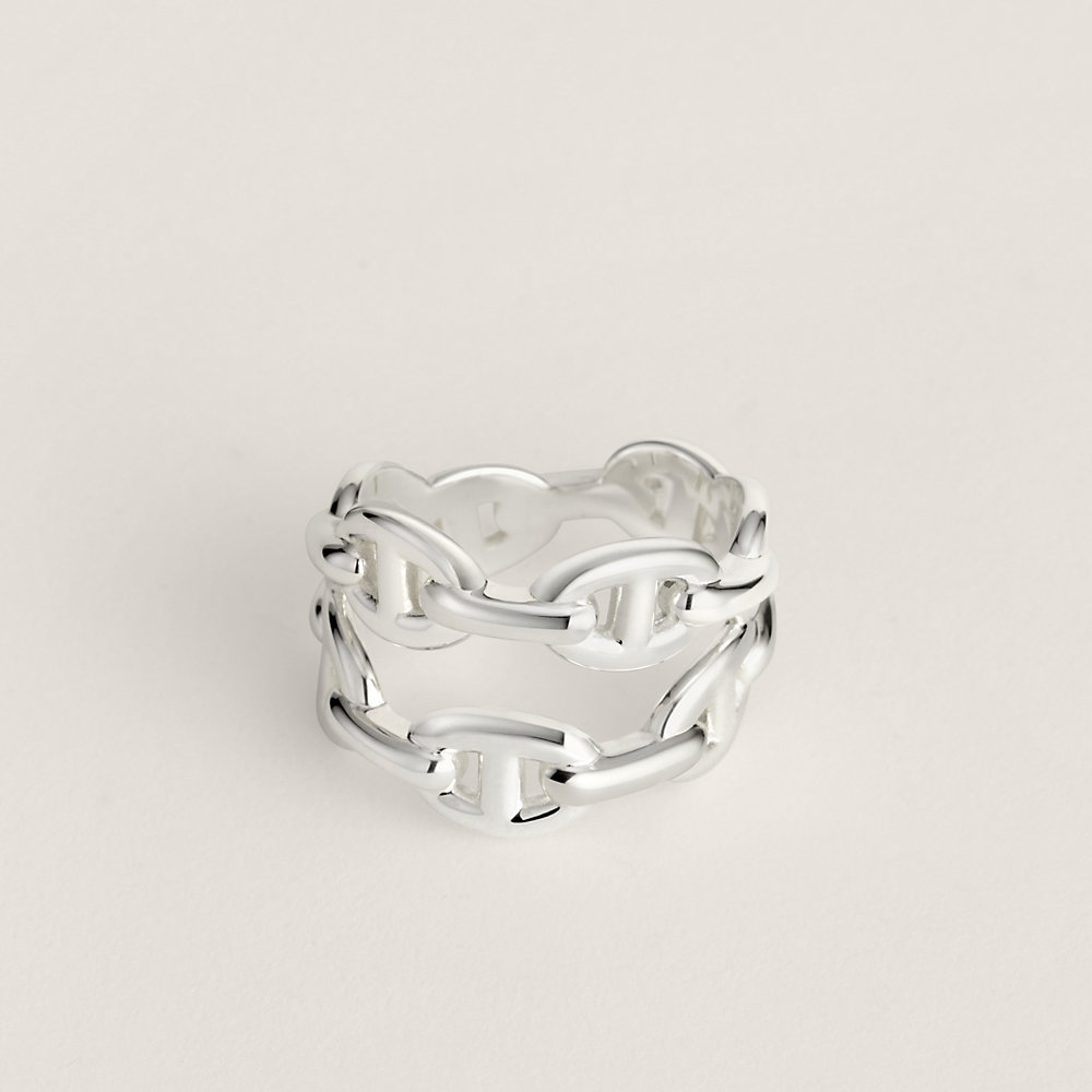 Chaine d'ancre Enchainee ring, double row - Silver | Hermès UK