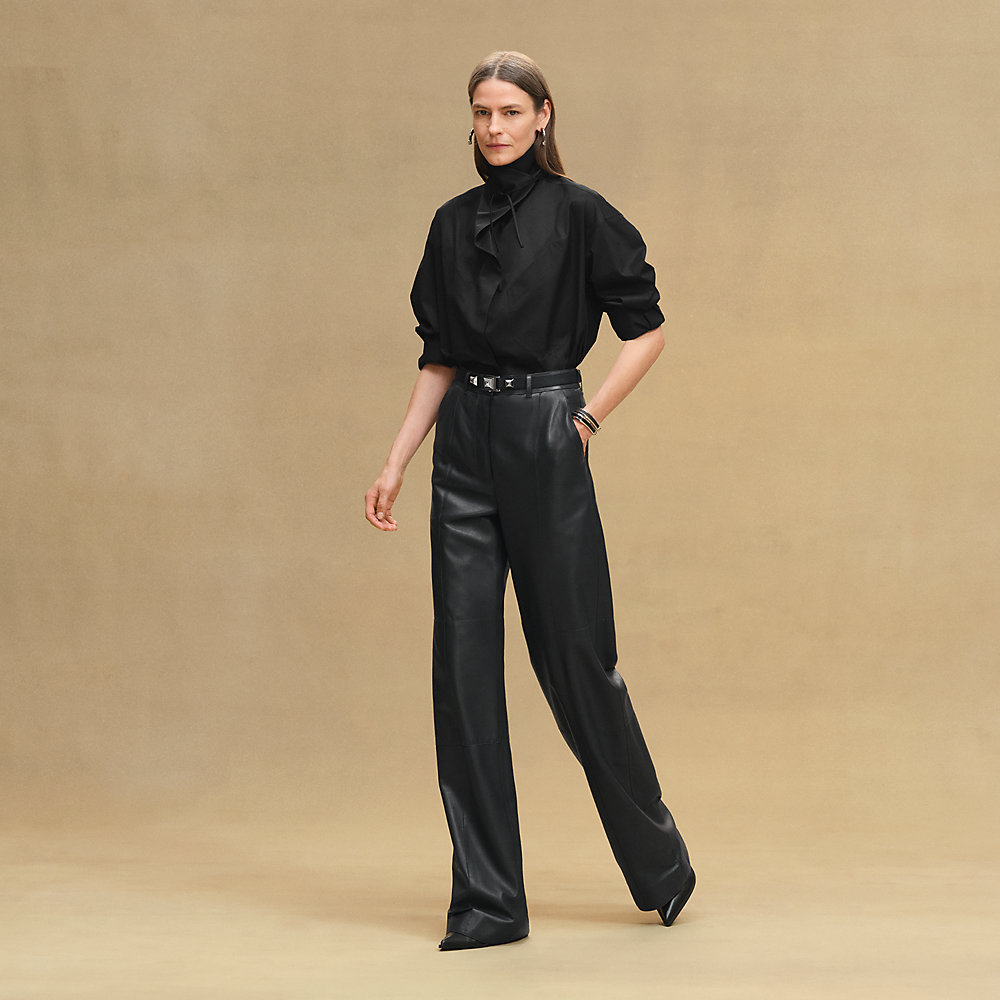 Draped collar shirt - Black | Hermès Australia