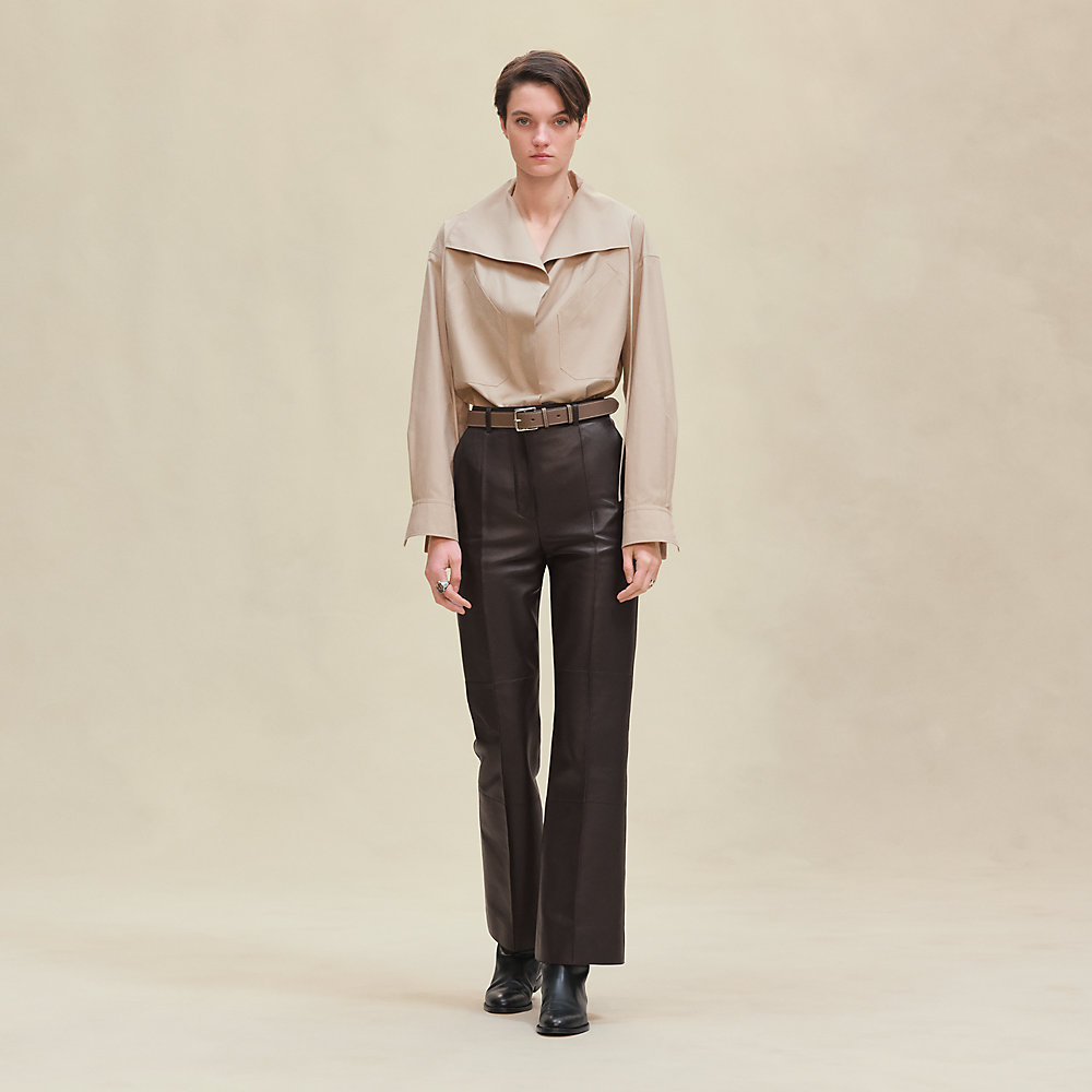 Draped collar shirt - Beige | Hermès Thailand
