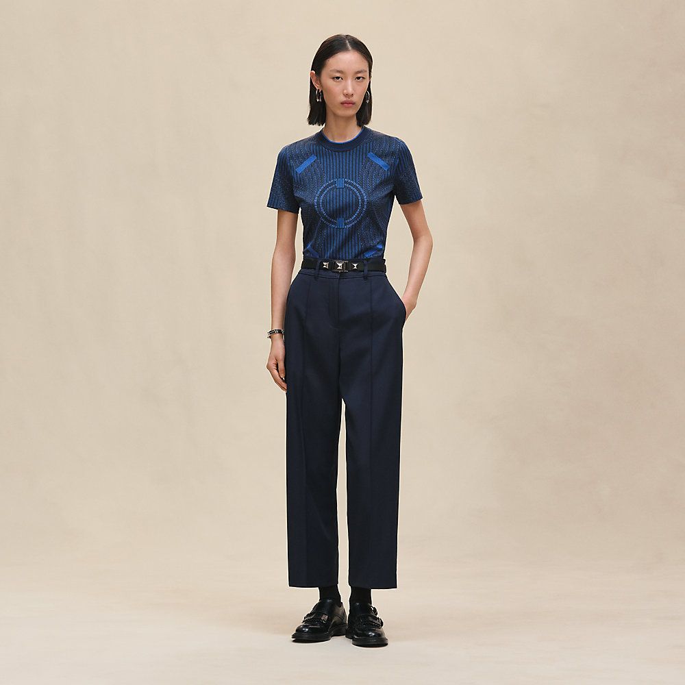 "Dressage Tressage" micro t-shirt - Blue | Hermès UK