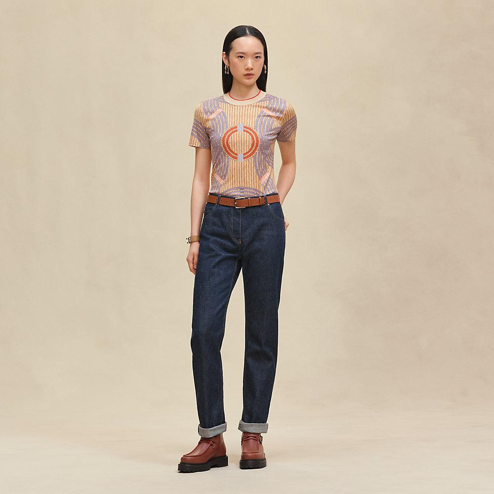 "Dressage Tressage" micro t-shirt - Beige | Hermès Singapore