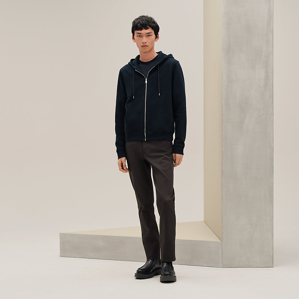 "Ex-Libris"拉鍊連帽套頭衫 - 藍色 - SM | Hermès 愛馬仕台灣地區官網