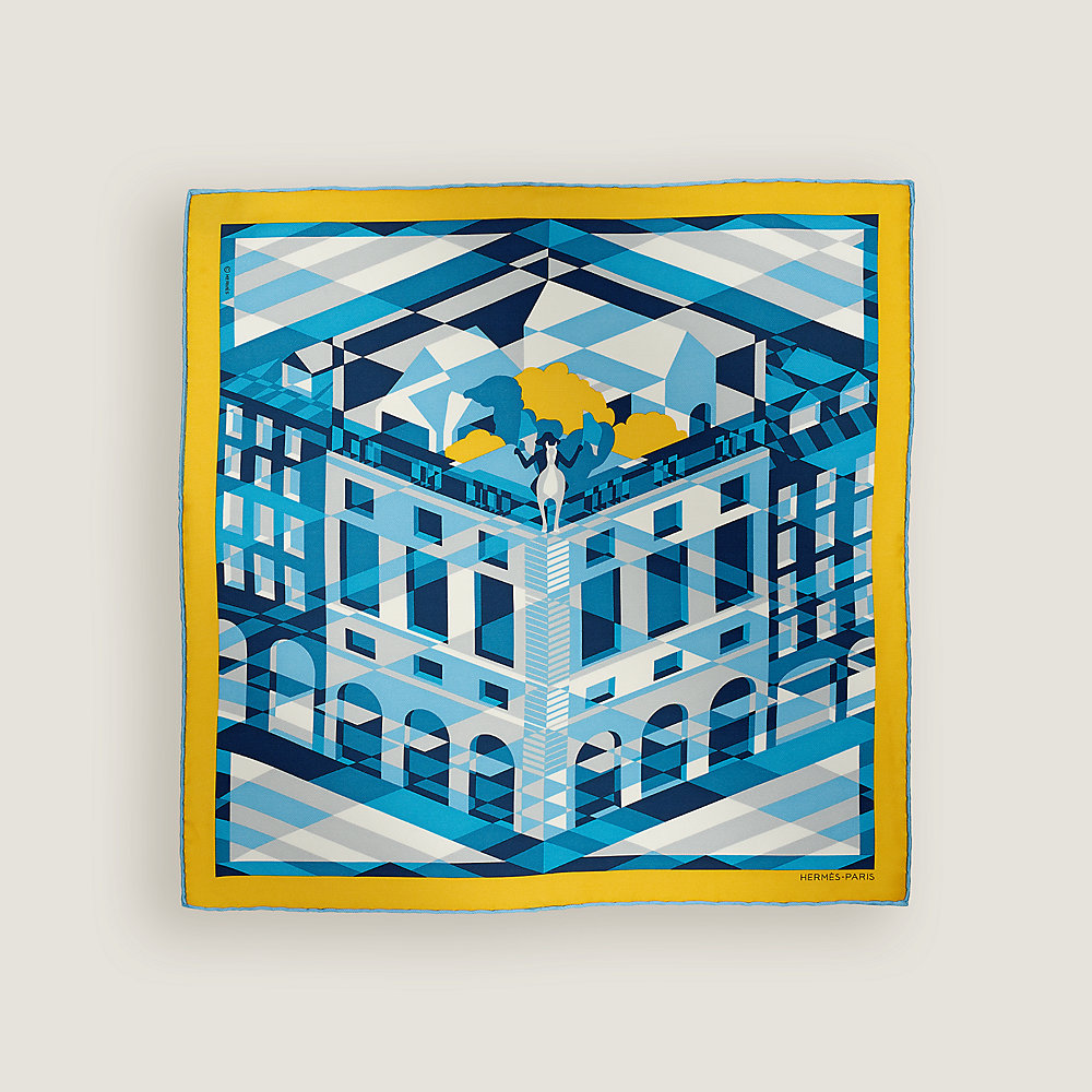 Faubourg en Perspective 45口袋巾 - 藍色 | Hermès 愛馬仕台灣地區官網