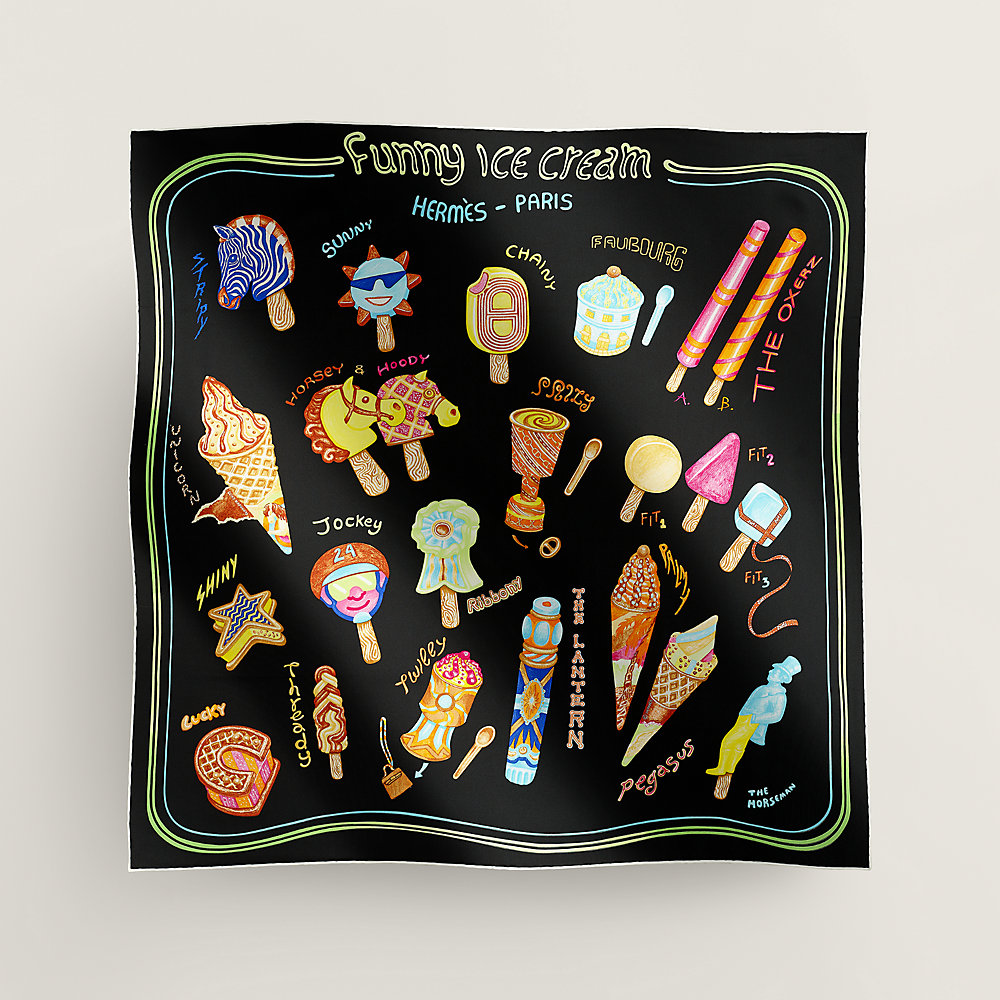 Funny Ice Cream scarf 70 - Black | Hermès Canada