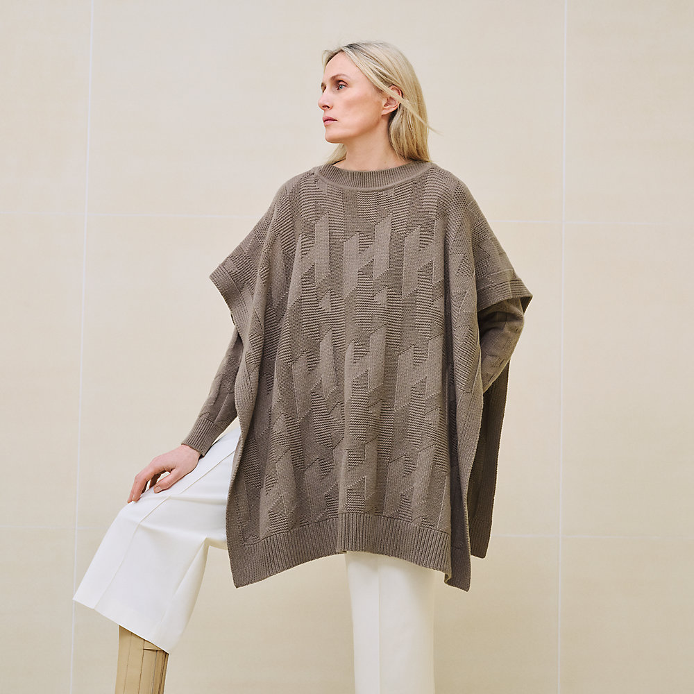 "H" rectangular cape poncho - Grey | Hermès UK