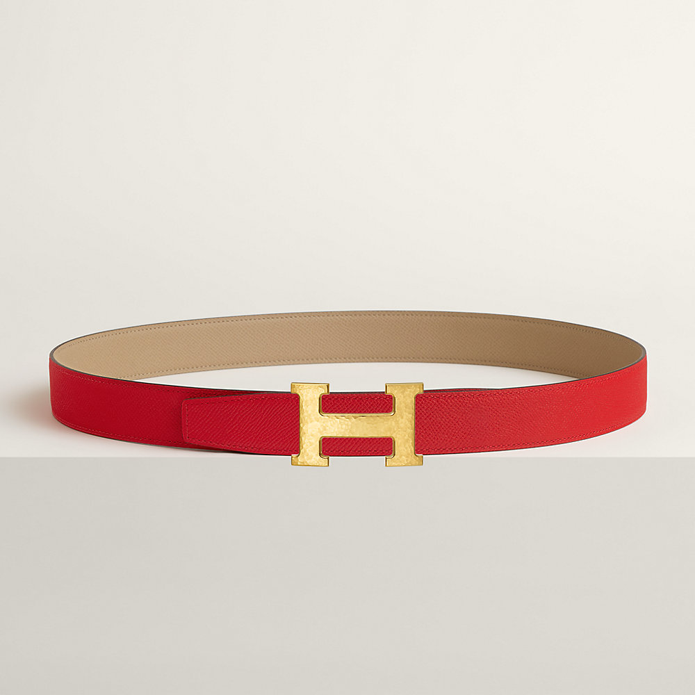 Hebilla de cinturón H Martelée & Piel de cinturón reversible 32 mm | Hermès España