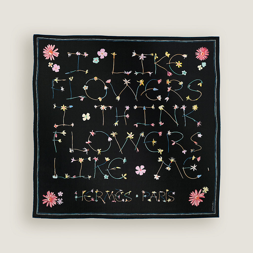 I Like Flowers scarf 70 - Black | Hermès Netherlands
