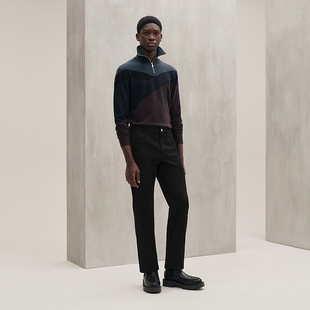 Jeans jacron cuir - Bleu - 52 | Hermès France