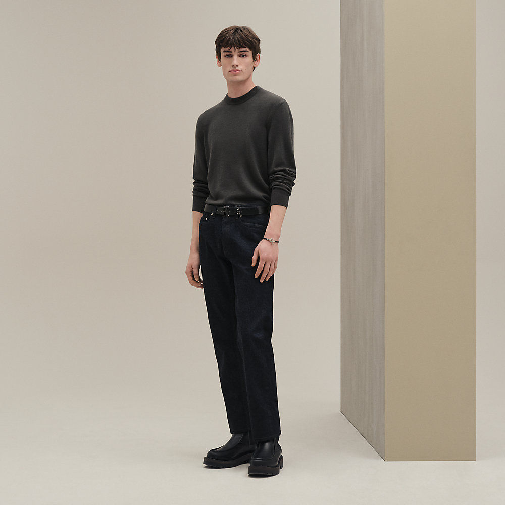 Jeans jacron cuir - Orange - 48 | Hermès France