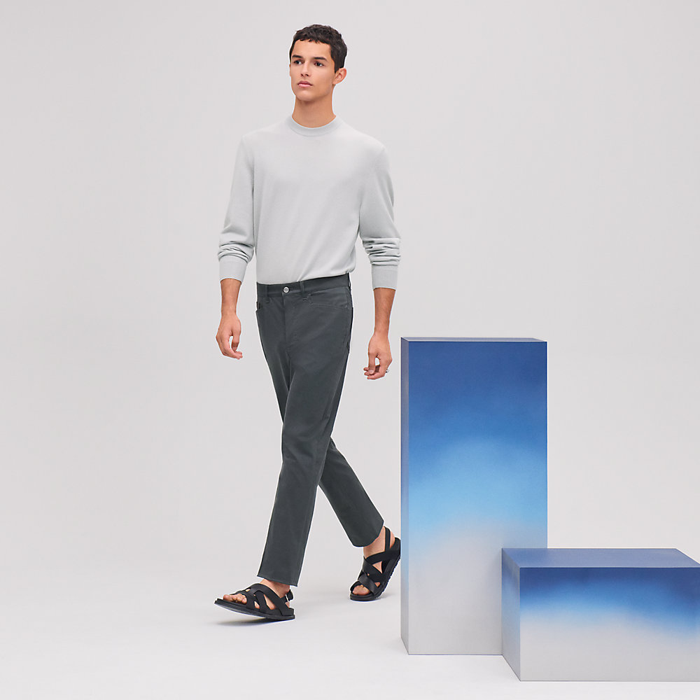 Jeans poche ticket en cuir - Gris - 40 | Hermès France