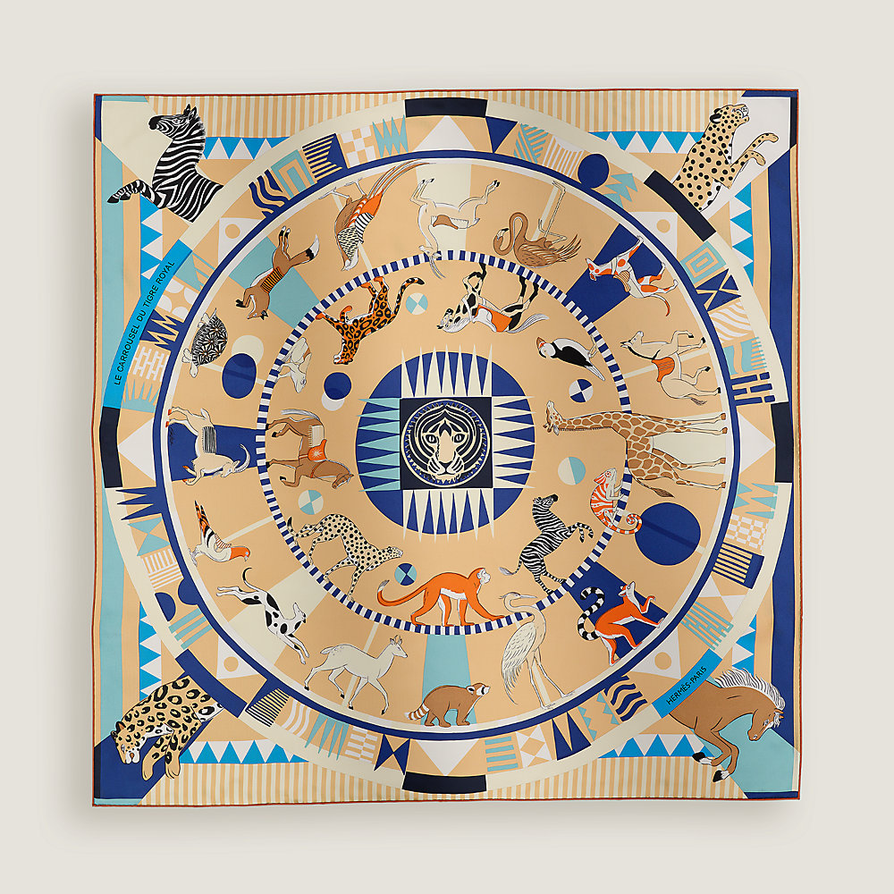 Le Carrousel du Tigre Royal scarf 90 - Beige | Hermès Canada