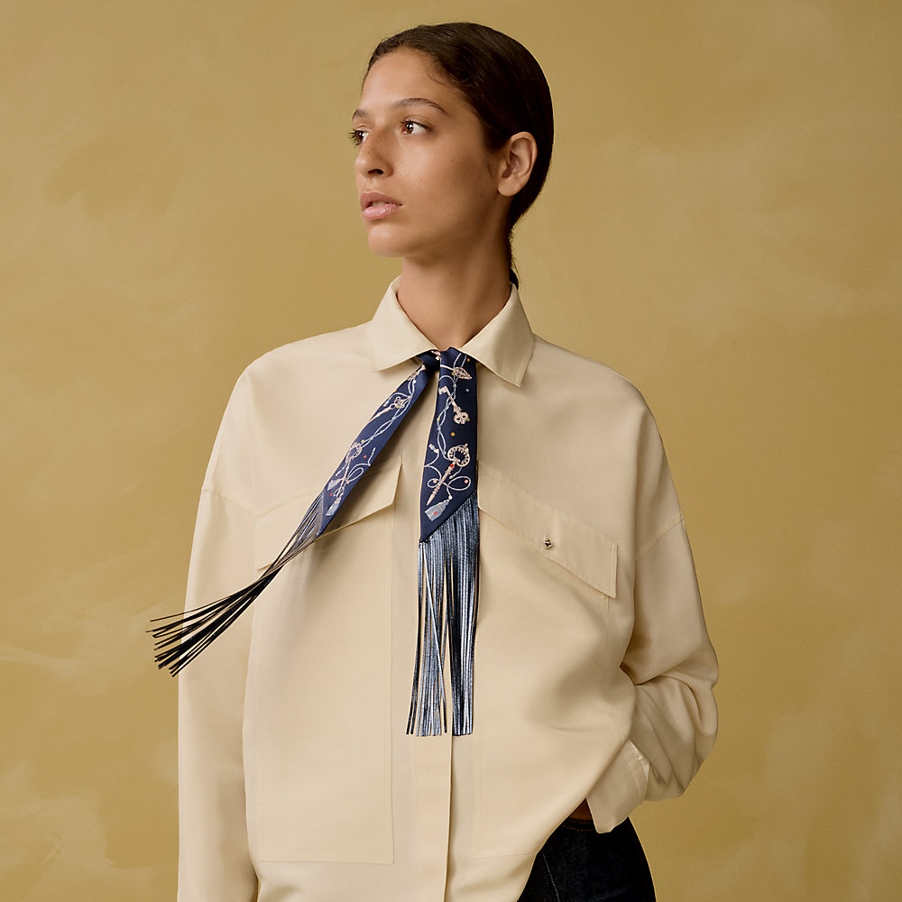 Les Cles a Pois leather fringes Twilly | Hermès Canada