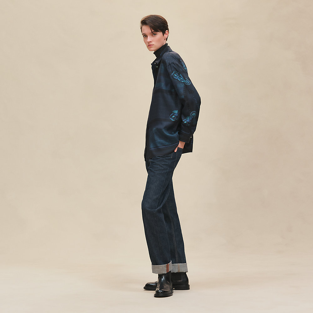 Maskulines Hemd mit "Coloriages de Jour"-Print - Blau | Hermès Deutschland