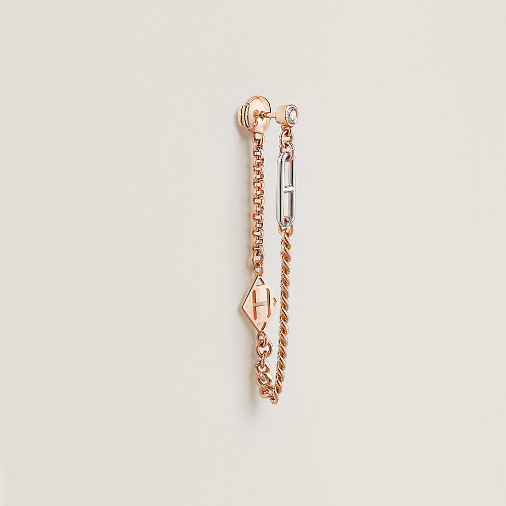 Mix and H single dangle earring - Rose gold | Hermès Australia