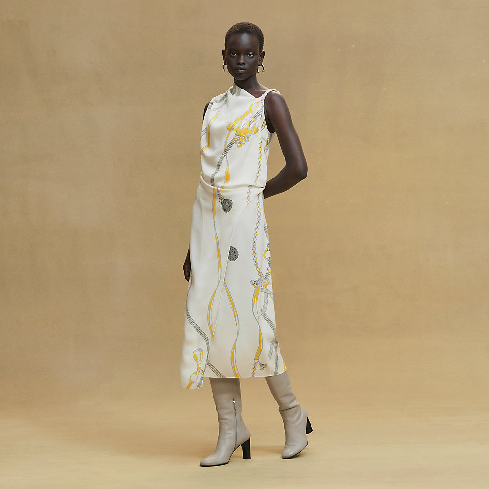 "Palefroi Remix" draped asymmetric dress - White | Hermès Australia