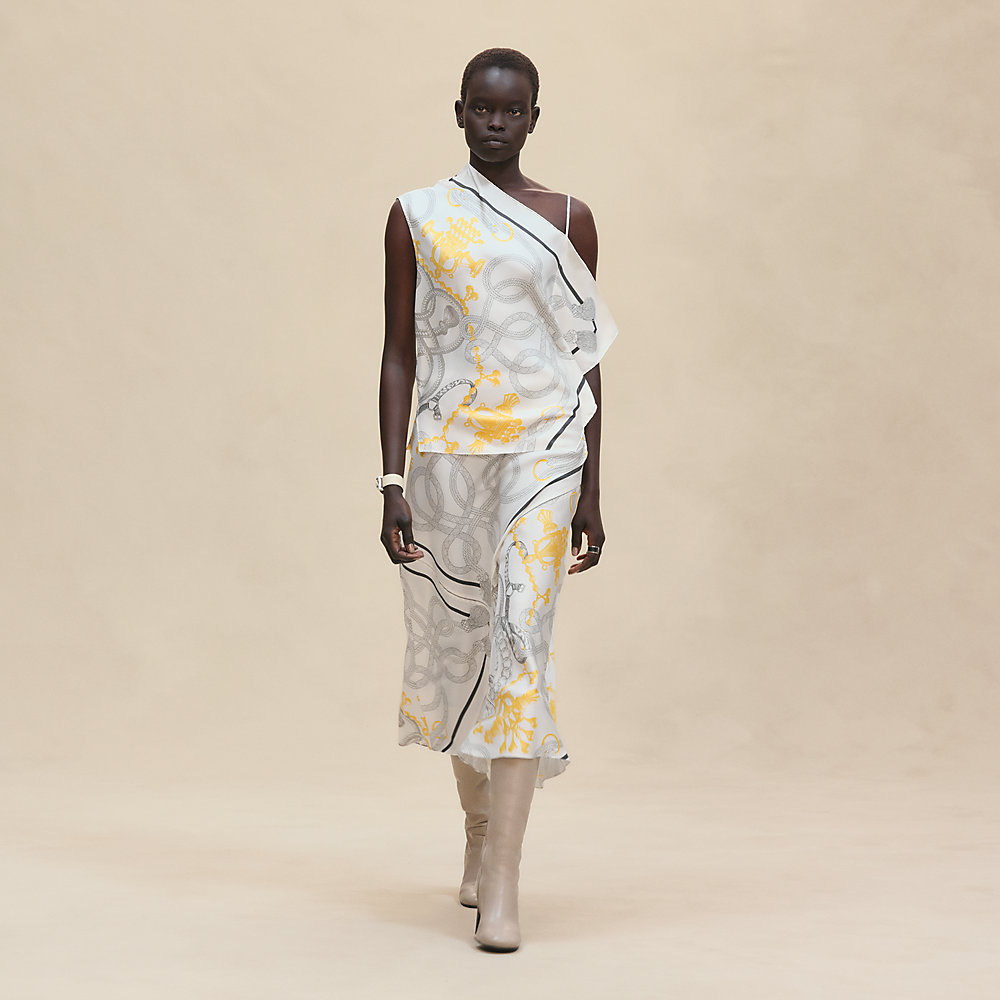 "Palefroi Remix" draped asymmetric sleeveless blouse - White | Hermès ...