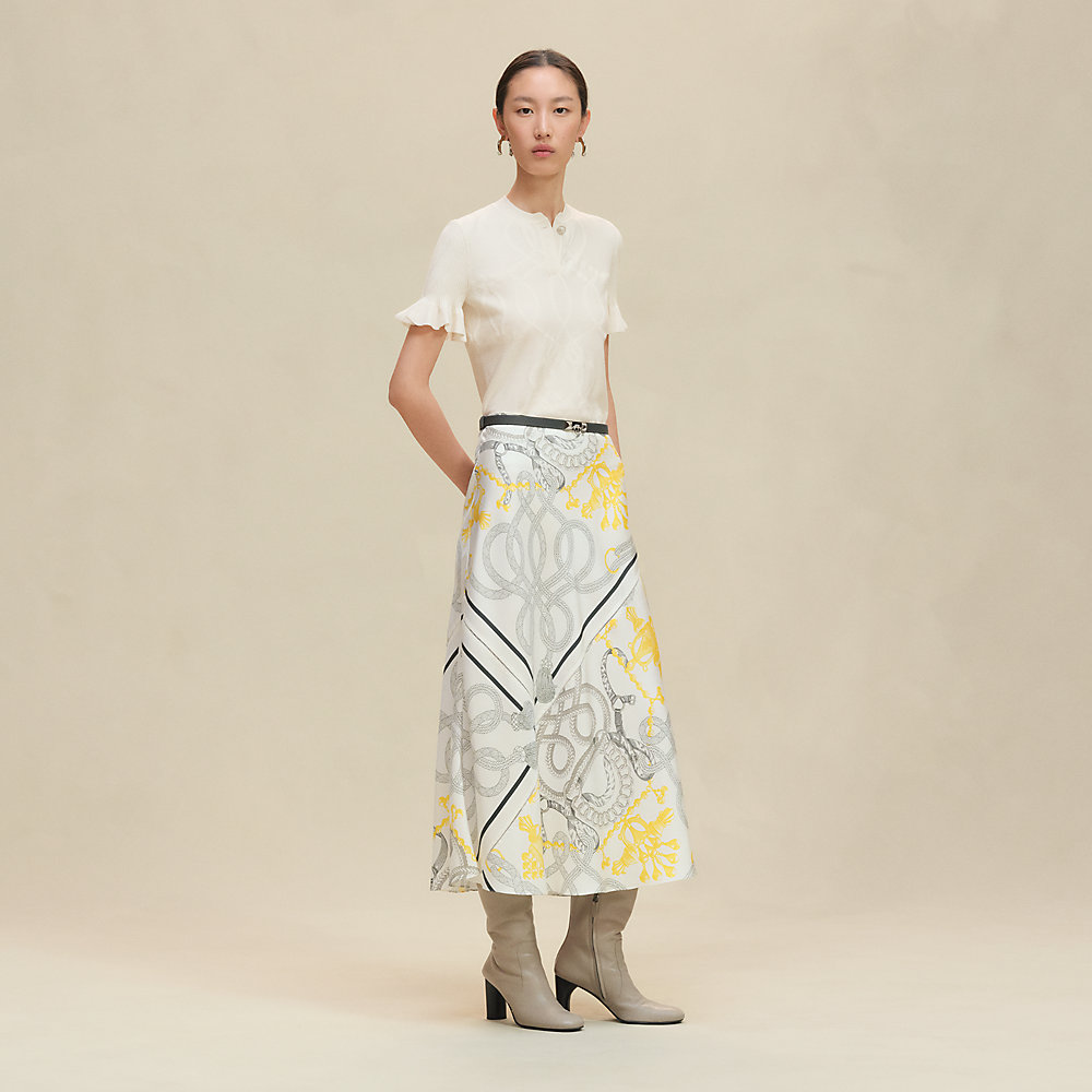 "Palefroi Remix" flowy slanted skirt - White | Hermès UK