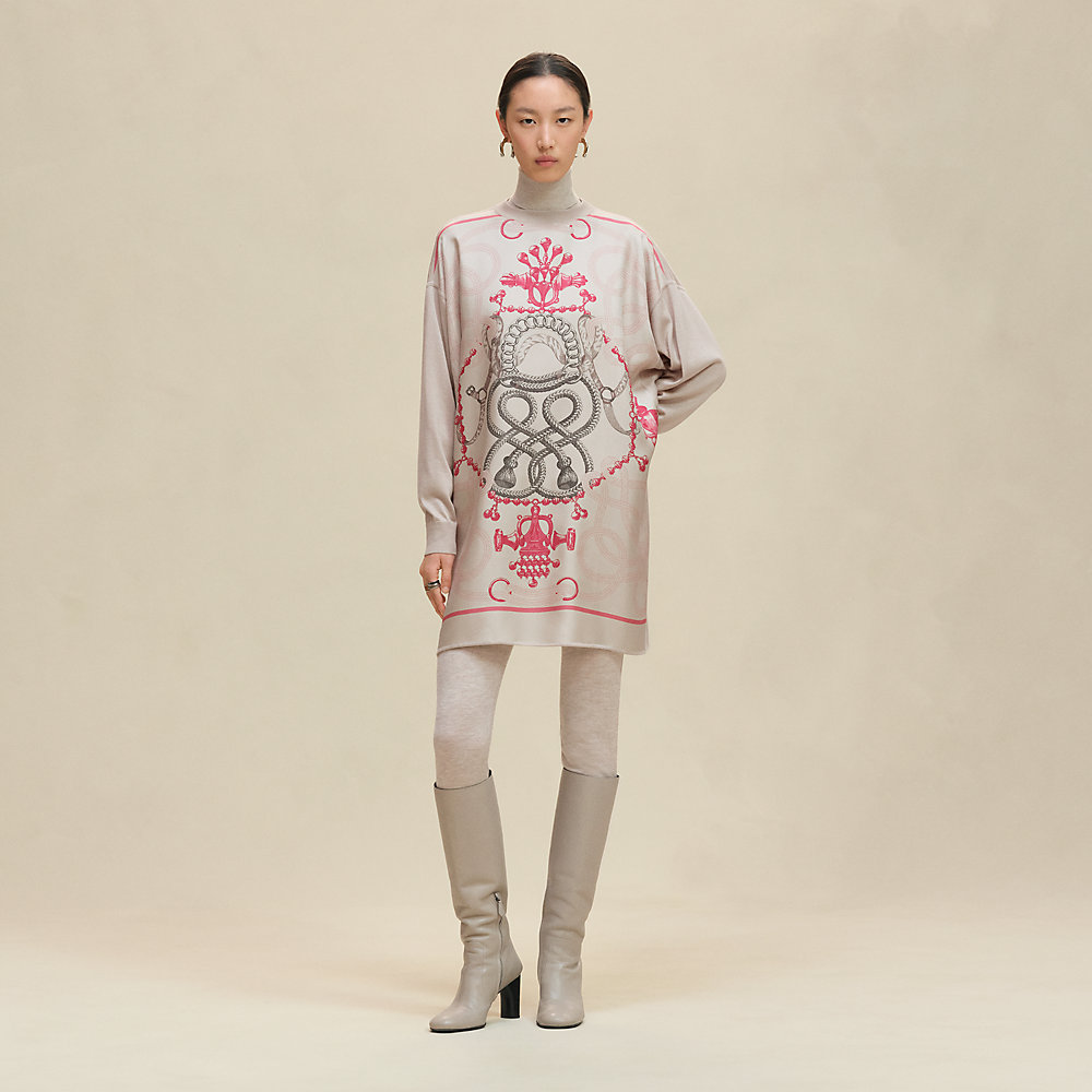 "Palefroi Remix" twillaine tunic short dress - Beige | Hermès Canada