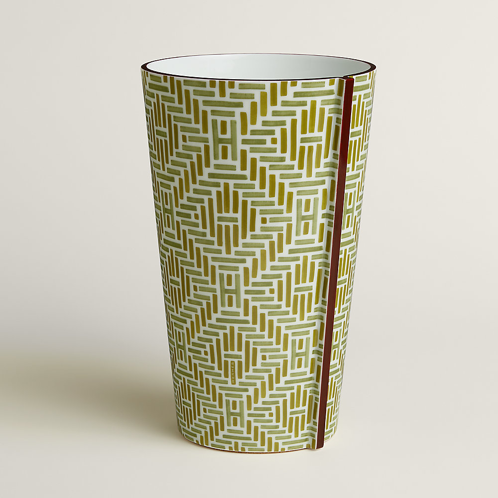 Perimetre Vannerie high vase, large model - Yellow | Hermès Czech Republic