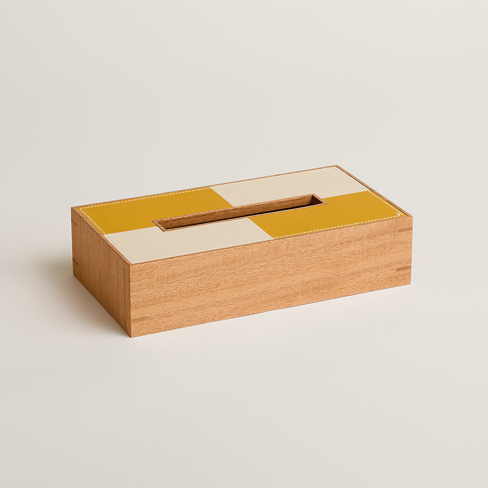 Pleiade en Casaque tissue box, small model - Yellow | Hermès Netherlands