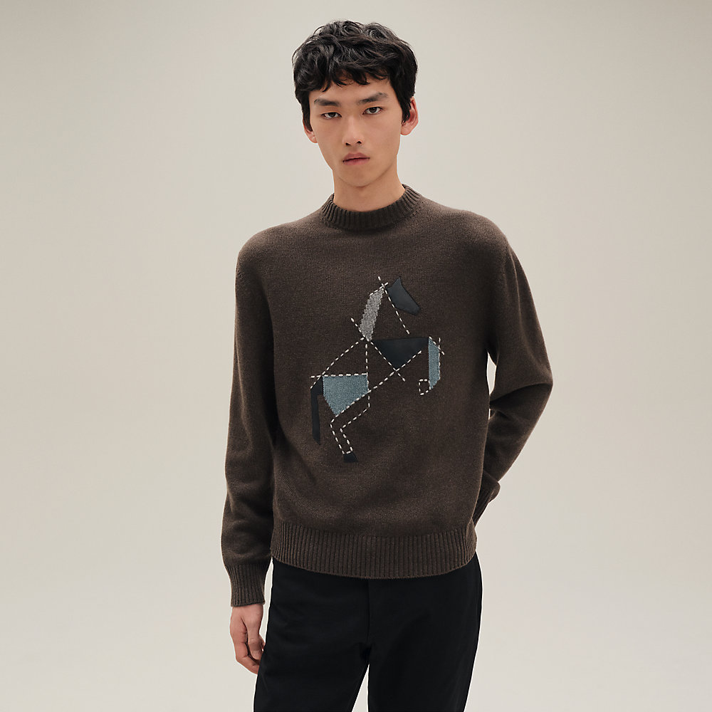 Pull collo rotondo “cheval tangram” - Verde - 3XL | Hermès Italia
