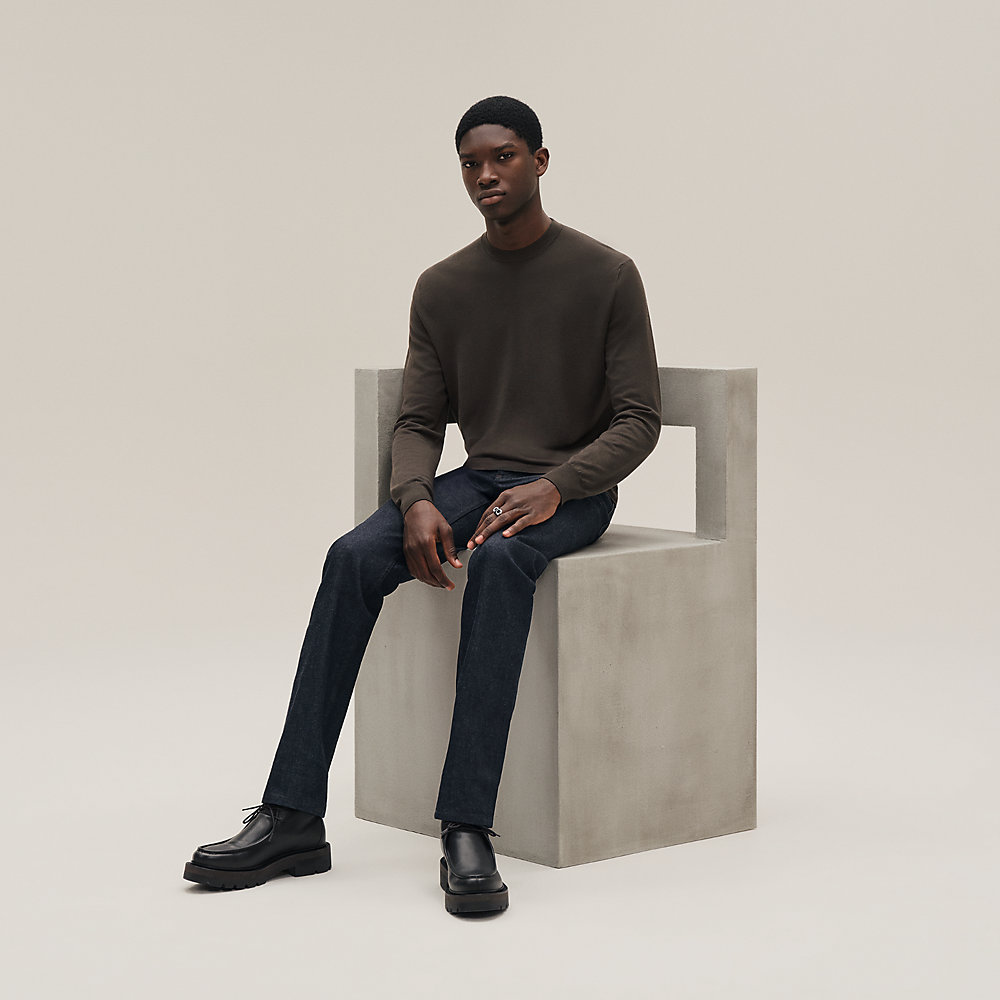 Pull collo rotondo “détail H” - Verde - ME | Hermès Italia