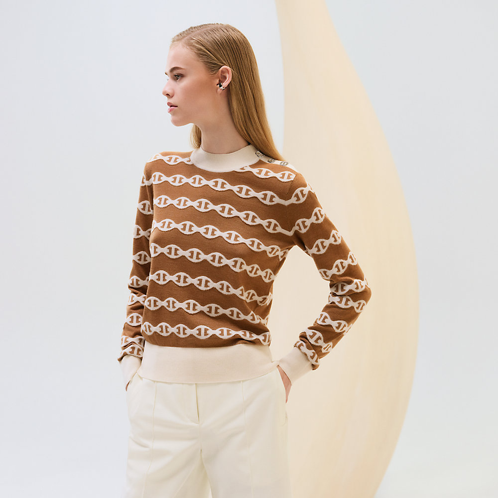 Pull manches longues motif « Chaîne d'Ancre » | Hermès Canada