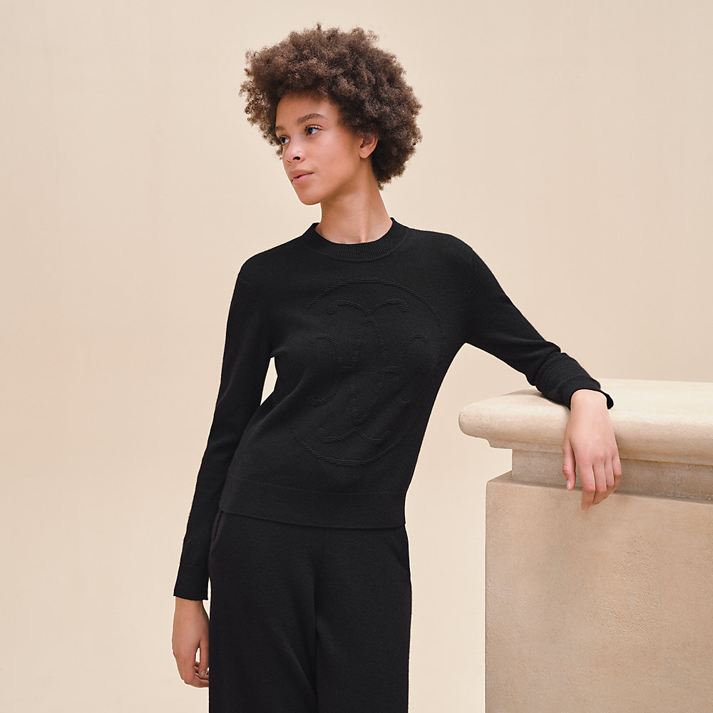 Pull manches longues motif « H Lift » - Noir | Hermès Belgique