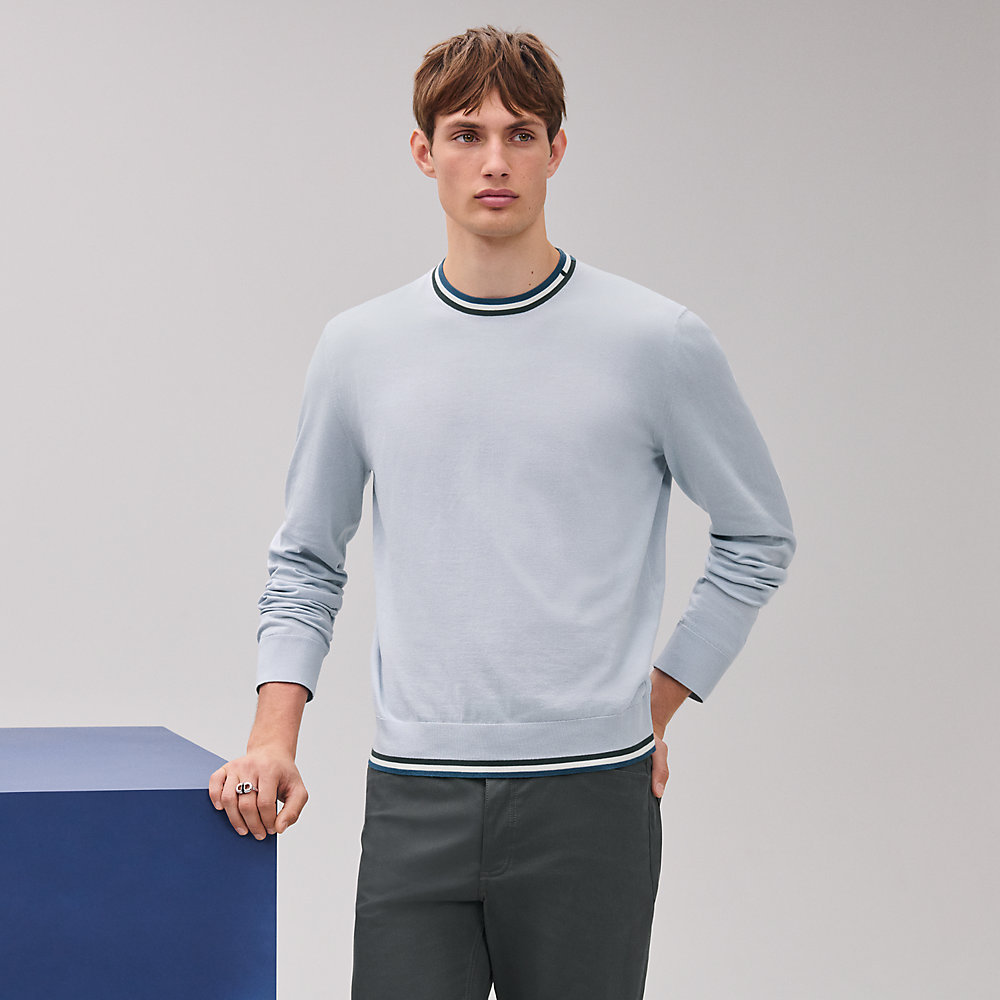 "Rayures & twist" crewneck sweater - Blue - SM | Hermès Malaysia