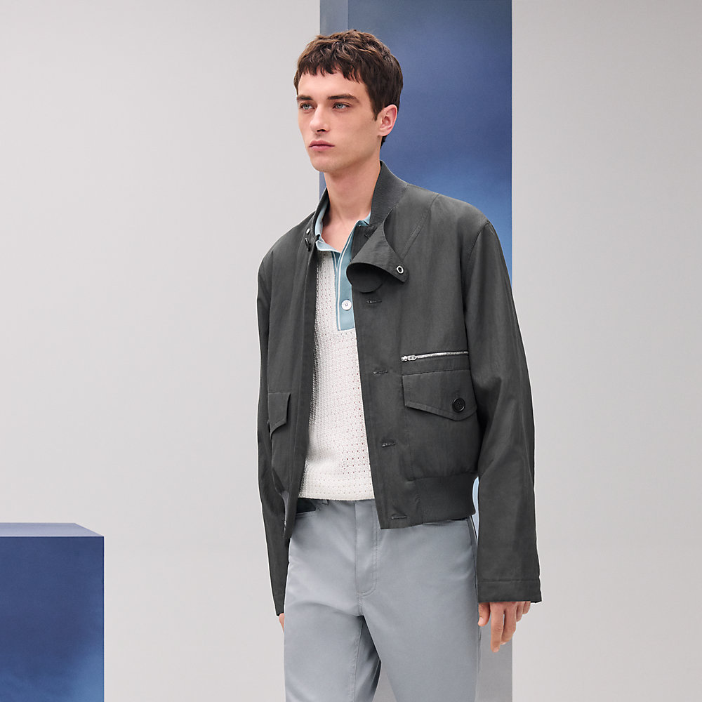 Rib-trim jacket with flap collar | Hermès Macau SAR