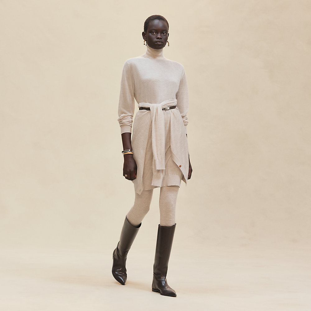 Robe tunique col montant - Beige | Hermès Canada