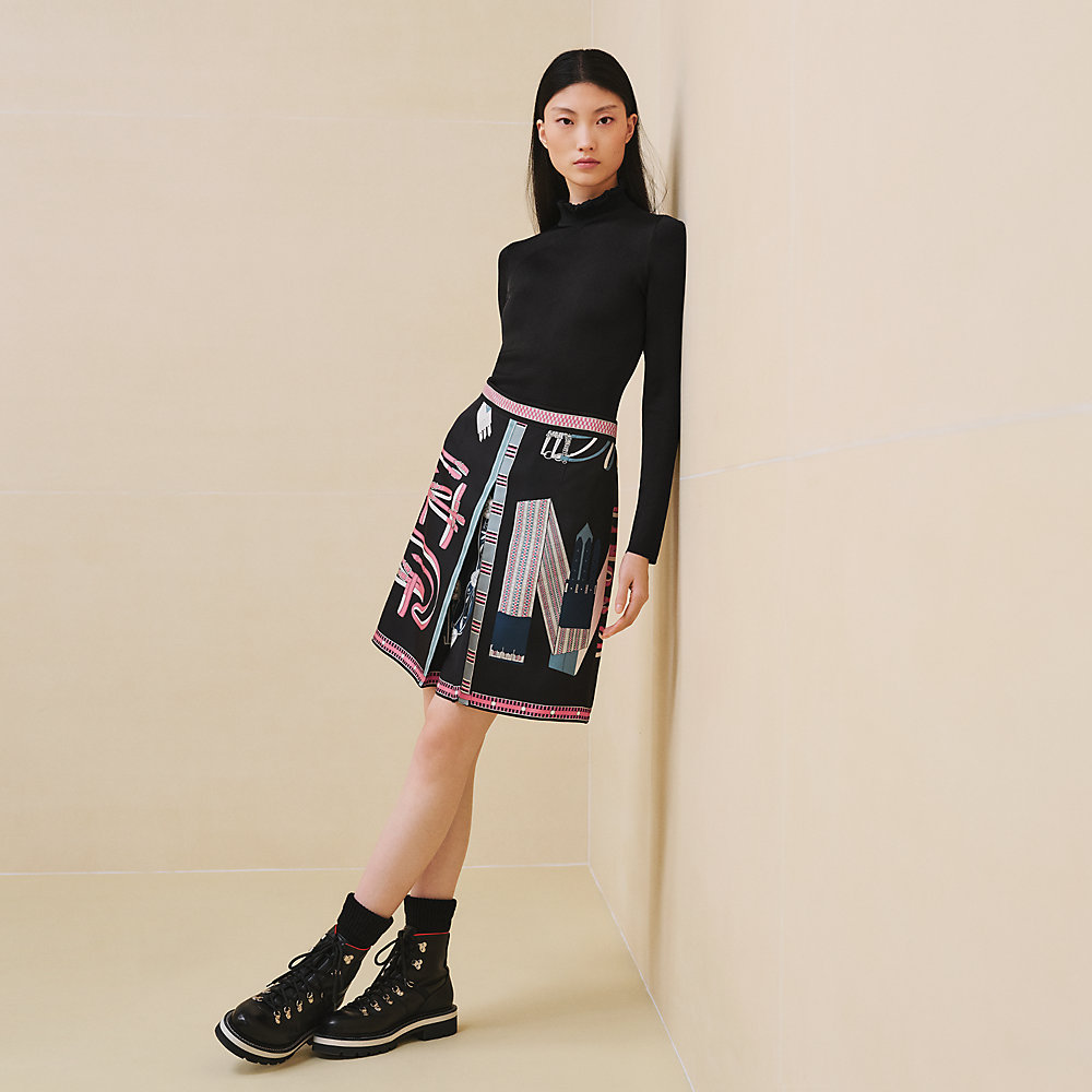 Rock mit Kellerfalte und "Lettres Equestres"-Motiv | Hermès Schweiz