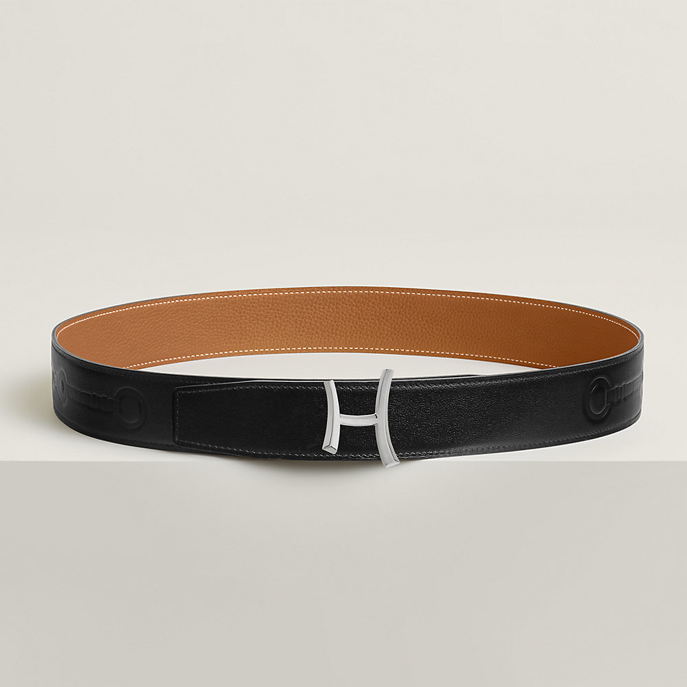 Script belt buckle & Coaching reversible leather strap 38 mm | Hermès ...