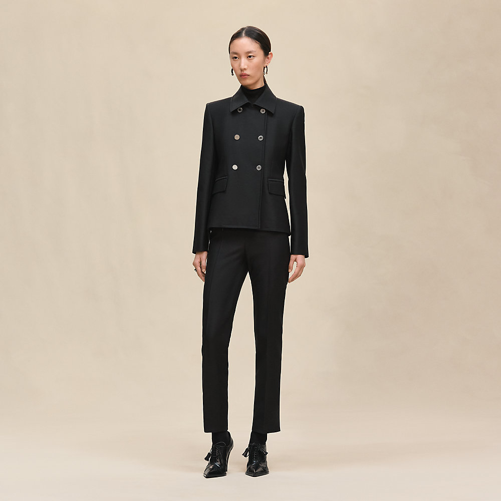 Short pea coat - Black | Hermès UK