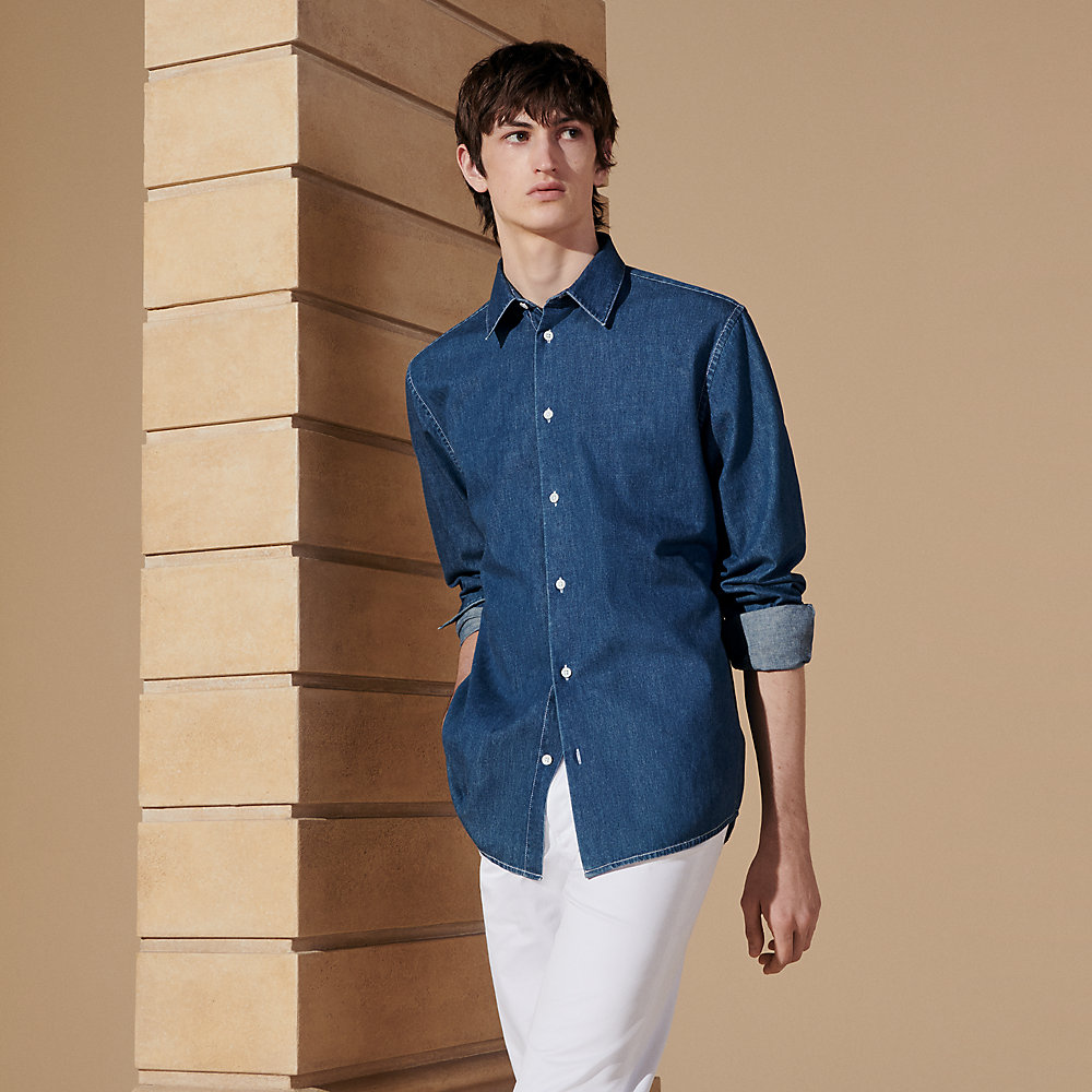 Sporty fit shirt with leather tab | Hermès UK