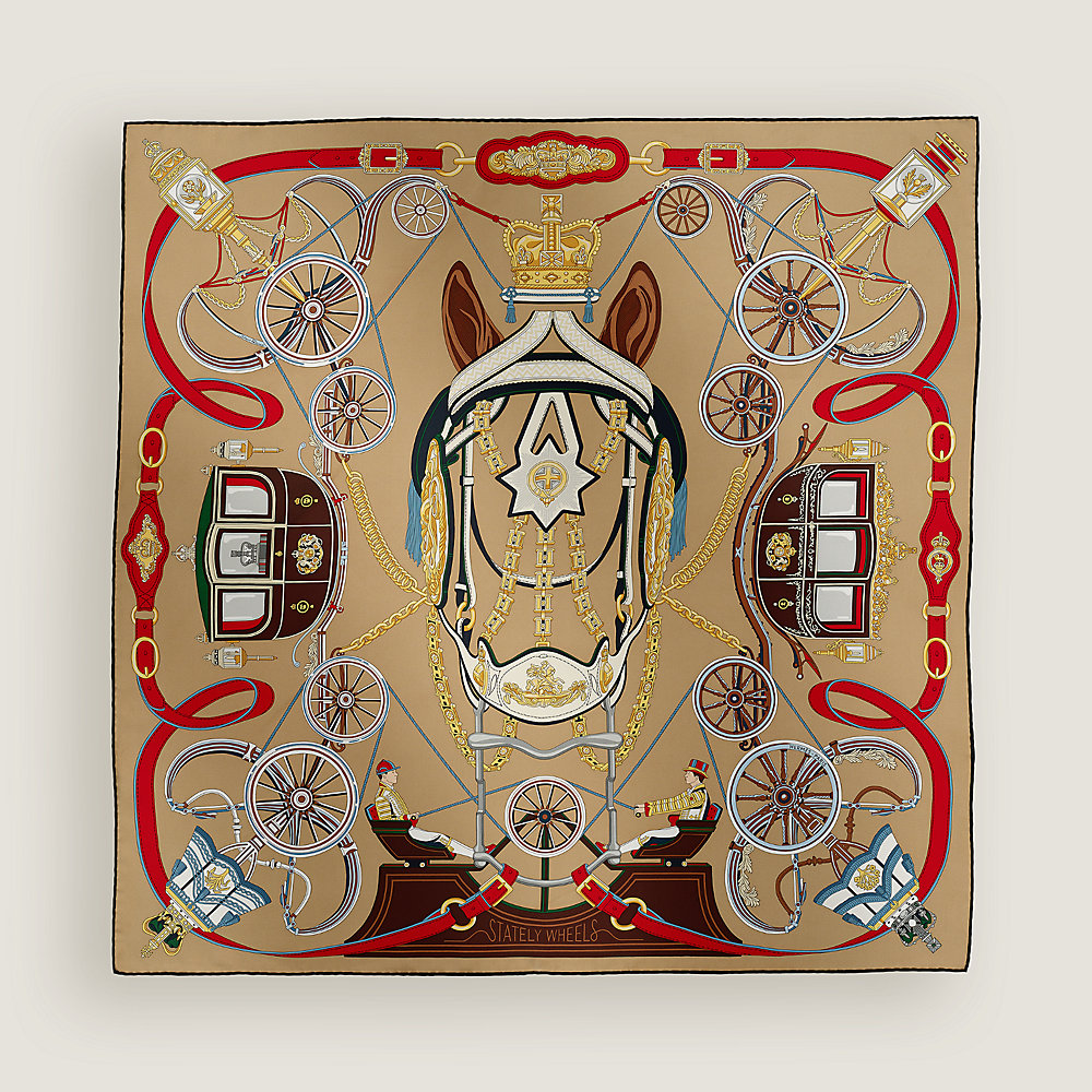 Stately Wheels scarf 90 - Beige | Hermès UK