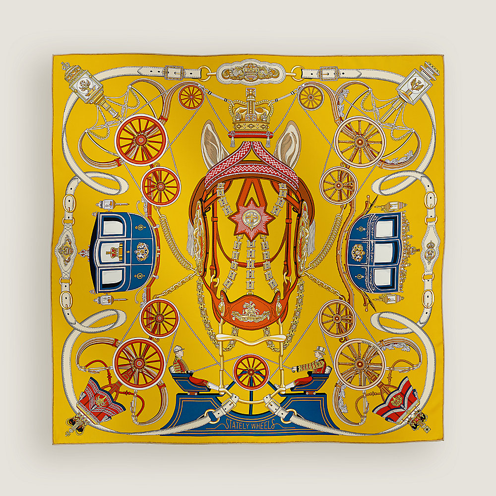 Stately Wheels scarf 90 - Yellow | Hermès Australia