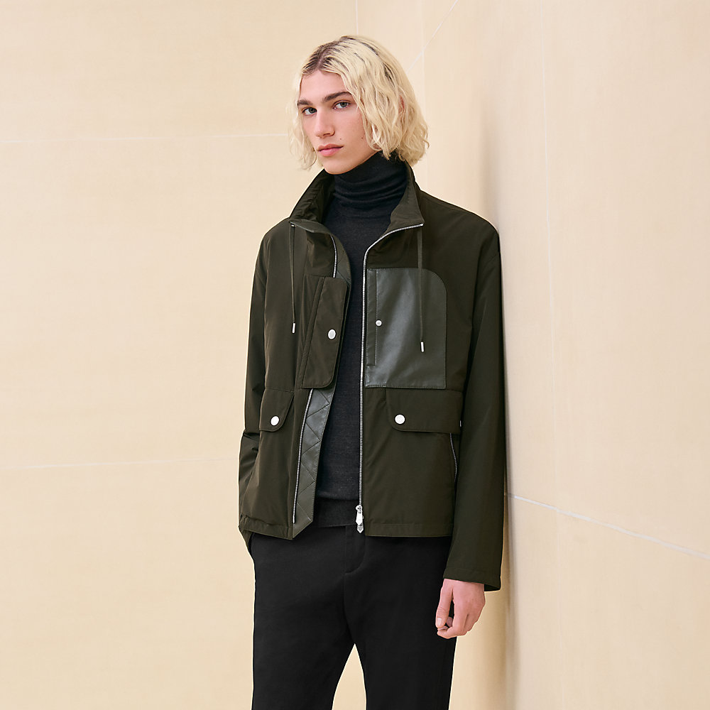 Straight cut jacket with leather detail | Hermès Saudi Arabia